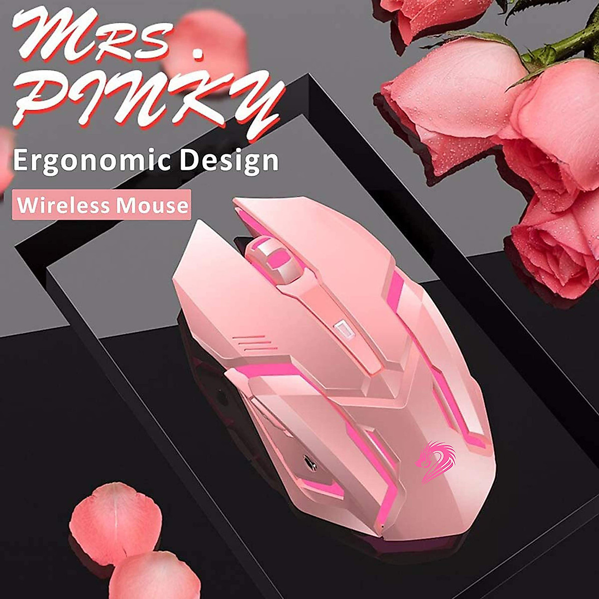 Uciefy X96 Wireless Gaming Mouse, Rechargeable Silent Mouse 4 Breathing Led Light Optical Mice with Nano USB Receiver, 2400 DPI High Precision Laser for Computer/Laptop/Mac/PC (Pink)
