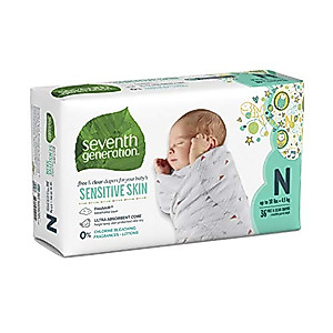 Seventh Generation Baby Diapers for Sensitive Skin, Animal Prints, Size 0 Newborn, 36 count