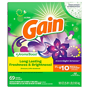 Gain Powder Laundry Detergent for Regular and HE Washers, Moonlight Breeze Scent, 93 ounces (Packaging May Vary)