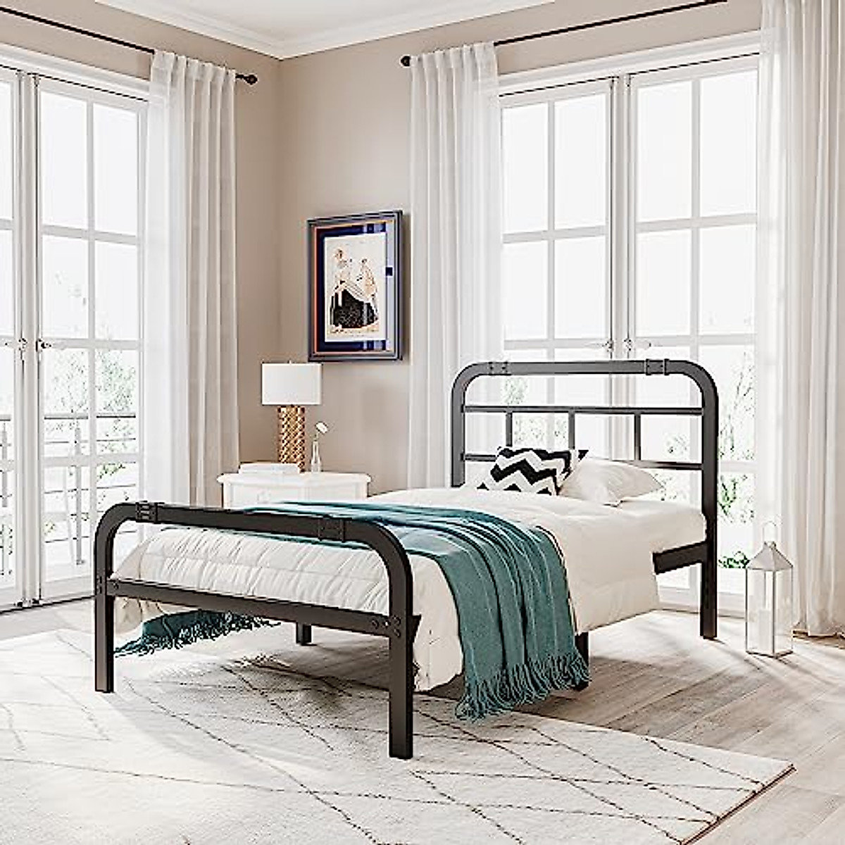 Artimorany Twin XL Bed Frame with Headboard and Footboard, 14 Inch Heavy Duty, XL Twin Bed Frame Mattress Foundation, Noise Free, No Box Spring Needed, Easy Assembly, Black
