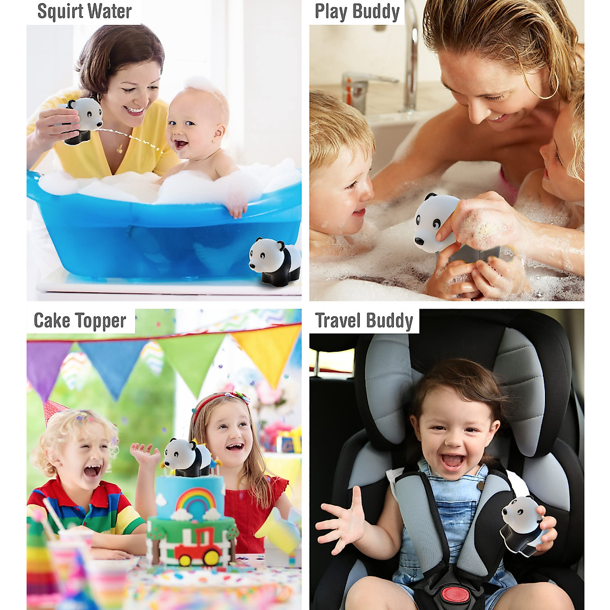 DolliBu Panda Bath Buddy Squirter – Floating Panda Bear Rubber Bath Toy, Fun Water Squirting Bathtime Play for Toddlers Cute & Soft Wild Life Animal Toy for Bathtub, Beach and Pool for Girls and Boys