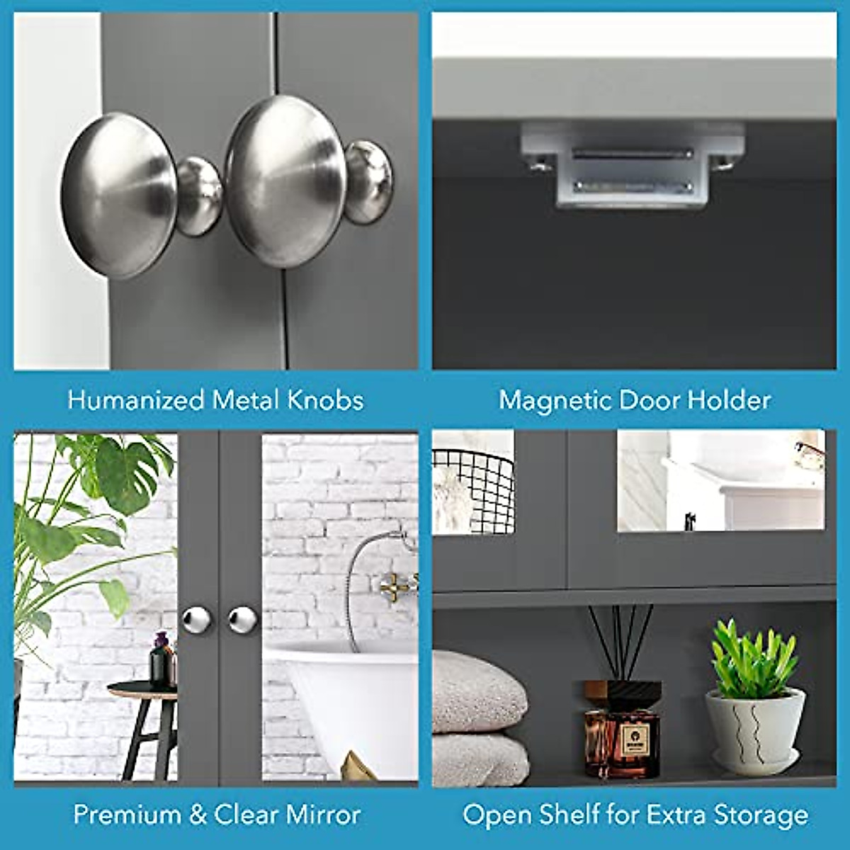 DORTALA Mirrored Bathroom Cabinet, Wall Mounted Medicine Cabinet w/Double Mirror Doors & Adjustable Shelf, Multipurpose Storage Cabinet Home Organizer, Grey