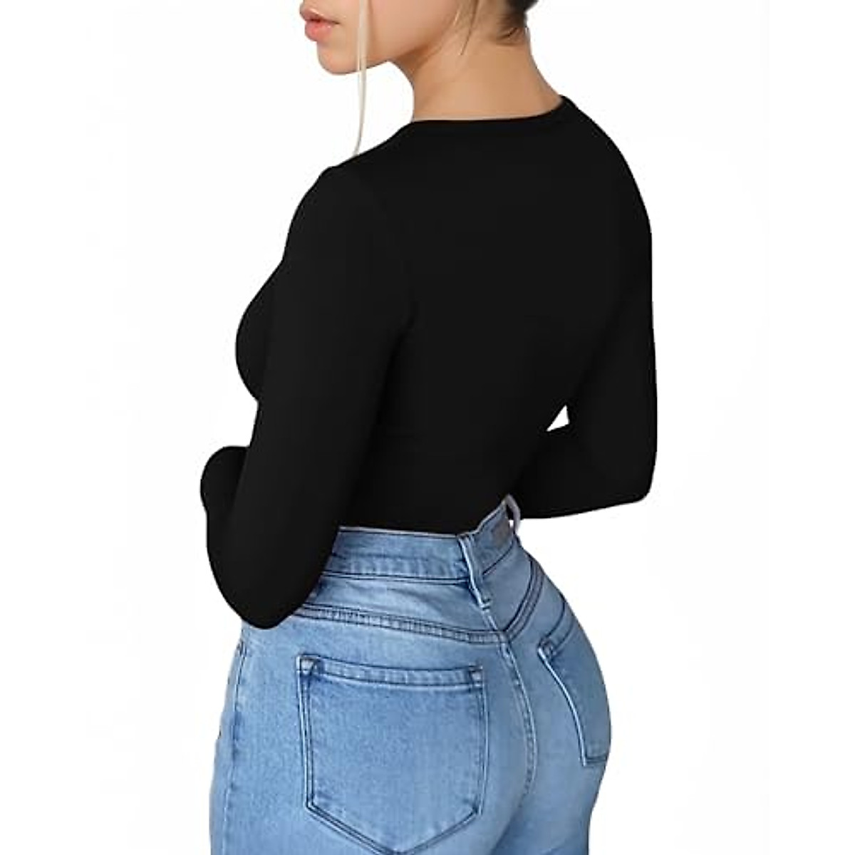 MANGOPOP Women's V Neck Short Sleeve Long Sleeve Slim Fit T Shirt Tunic Tops Tee