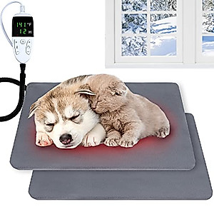 2 Pack Pet Heating Pad, 86-141 Degree Fahrenheit Adjustable Temperature Cat Dog Heating Pad with Timer Auto Power Off Waterproof Warming Mat with Steel Cord (Gray, 16 x 24 Inch)