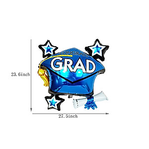 5PCS Blue Congrats Grad Graduation Cap Balloons for 2021 Graduation Party Decor Supplies Grad Mylar Graduation Balloons for College Seniors High School