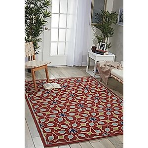 Nourison Caribbean Rust 9'3" x 12'9" Area-Rug, Retro, Floral, Bed Room, Living Room, Dining Room, Kitchen, Easy-Cleaning, Non Shedding, (9' x 13')