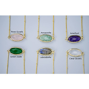 Angelstones Natural Rose Quartz Gemstone Pendant Necklace, 14K Gold Plated Healing Crystal Necklaces for Women