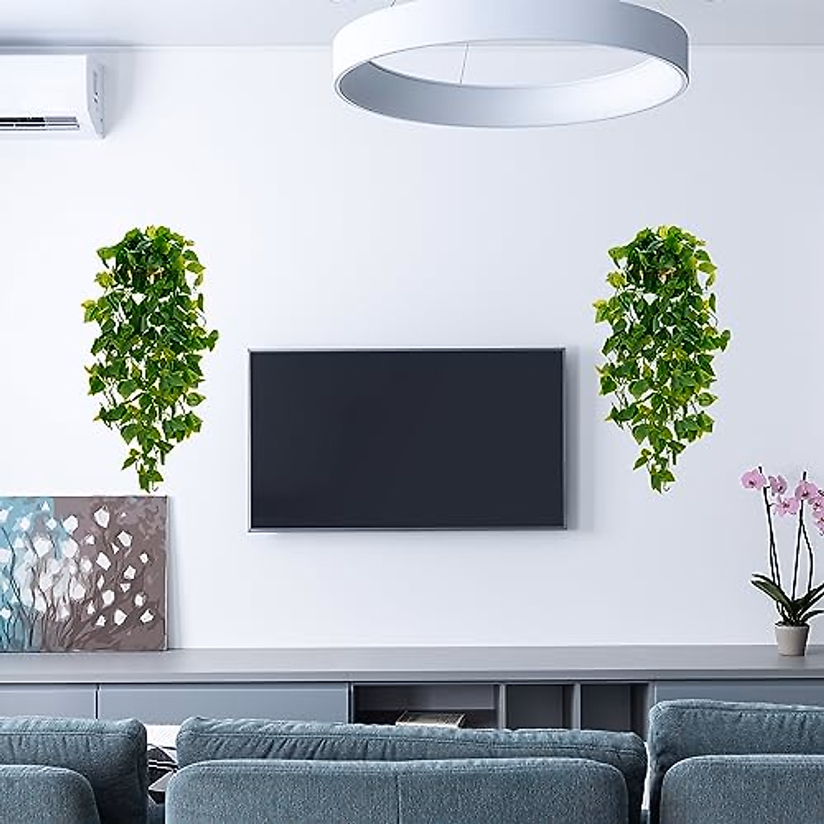 BLEUM CADE Fake Hanging Plants, 2pcs Artificial Hanging Plant, Faux Pothos Vines Hanging Plant Greenery for Wall Home Living Room Indoor Outdoor Decor (No Baskets)