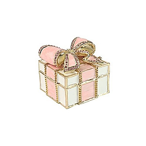 Mini Enamel Rhinestones Bow-knot Jewelry Box Bow-knot Hinged Trinket Box Bow Bling Trinket Box Miniature Figurine Ring Box for Women Girls Wedding Birthday Gift Christmas (Pink)