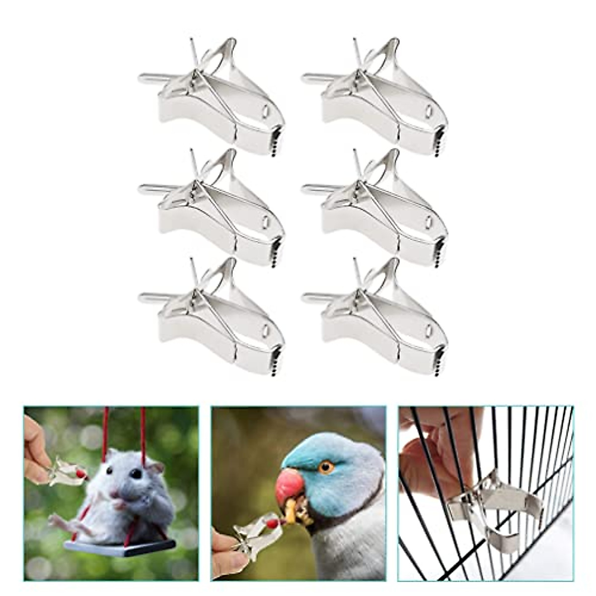 YARNOW Hamster Critters Toys 6pcs Bird Cage Food Holder Clips Stainless Steel Vegetable Fruit Clip Bird Cage Accessories for Birds Parrot Budgie Parakeet Cockatiel Little