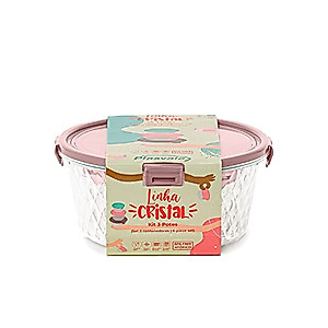 Plasvale Food Storage Plastic Containers Set of Crystal Line - 6 Pieces - Microwave, Freezer and Dishwasher Safe - BPA Free (Rose)