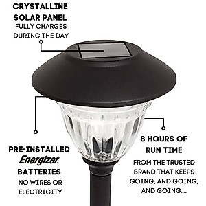 Energizer LED Solar Pathway Lights - 10 Pack of [Gunmetal] Outdoor Solar Lights - IP65 Waterproof w/Auto On/Off - Patterned Glass and Metal Construction Coated in Gunmetal