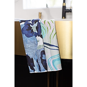 Winslow & Brody | Microfiber Kitchen Towels 2-Pack | Soft and Compact Dish Towels | Super Absorbent Yet Quick-Drying Waffle Weave | Green & Blue Abstract