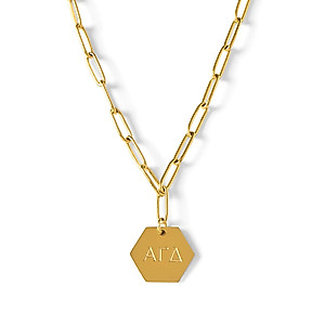 Sorority Shop Alpha Gamma Delta Paperclip Necklace — AGD 18K Gold Plated Sorority Gifts Necklace, Long-Lasting Alpha Gamma Delta Gifts for Women