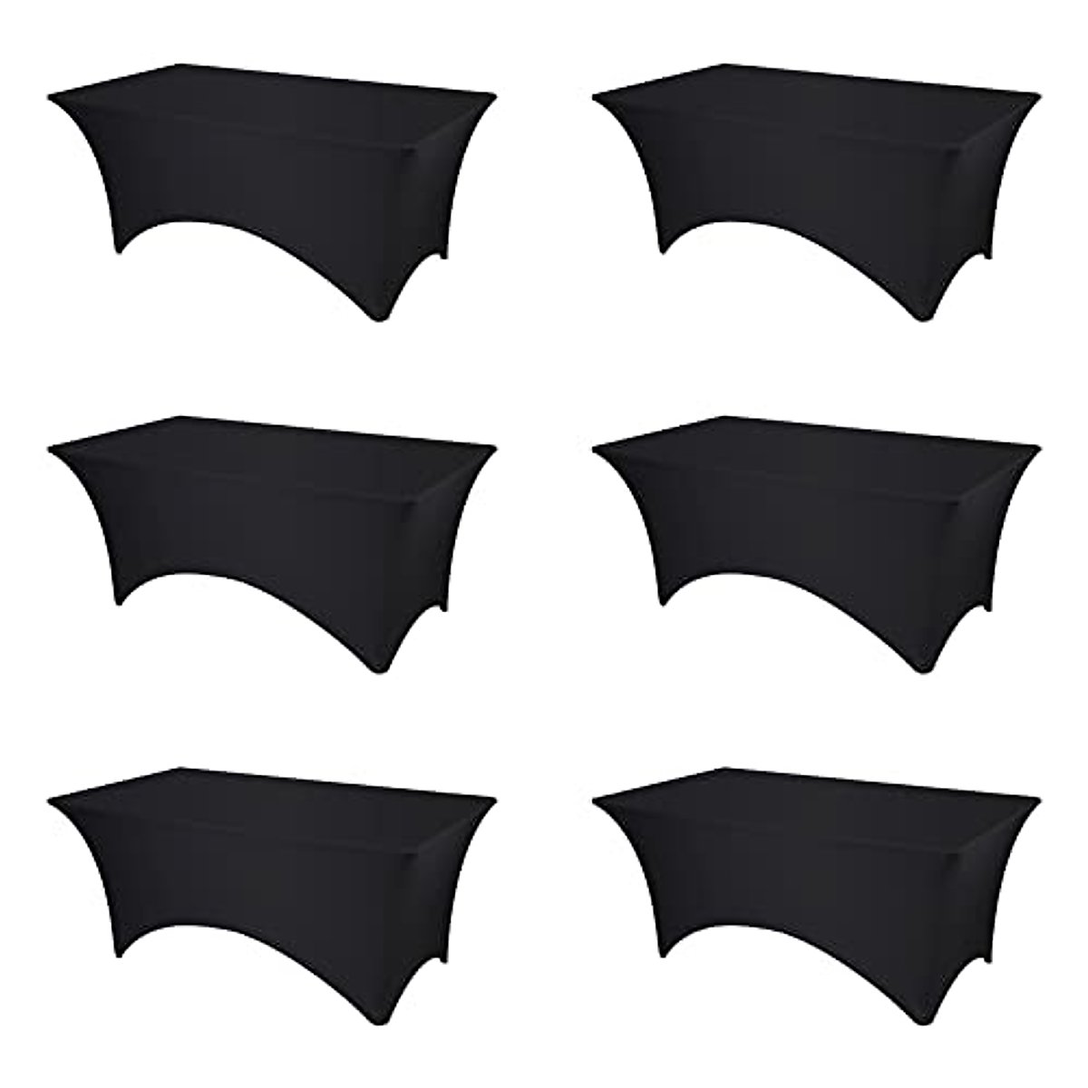 6 Pack Black Fitted Spandex Table Covers - 6Ft Stretch Tablecloths for 6 Foot Rectangle Folding Tables Rectangular Bulk Linen Fabric Elastic Table Clothes for Wedding Banquet Party Buffet Display