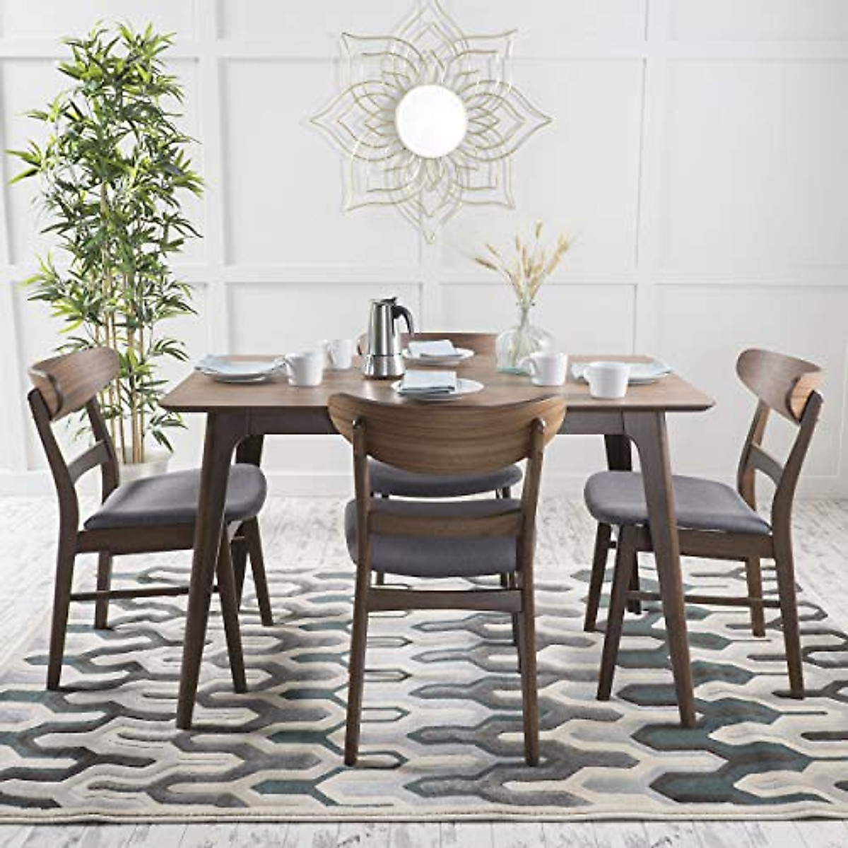 Christopher Knight Home Idalia 50" Rectangular Dining Set, 5-Pcs Set, Natural Walnut / Dark Grey