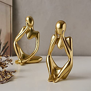 FJS Gold Decor Thinker Statue Abstract Art Sculpture, Set of 3 Golden Resin Collectible Figurines for Home Living Room Office Shelf Decoration
