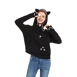 Kei Tomlison Unisex Big Pouch Hoodie Long Sleeve Pet Dog Holder Carrier Sweatshirt, Black-thick, XX-Large