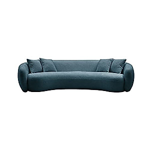 102" Teddy Fleece Boucle Cloud Sofa Modern Half Moon Comfy Sectional Leisure Couch, Beautiful Freestanding Curved Sofa&Couch for Living Room, Professionally Upholstery Perfect Shape, Blue 5 Seats