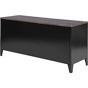 FurnitureR Office File Storage Console Cupboard Metal Cabinet 3 Door Cupboard Locker Organizer with Walnut MDF Top Black Metal Frame