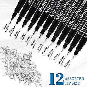 Vanli's 12 Pack Fine Tip Art Pens for Drawing. Waterproof Archival Fineliner Calligraphy Hand Lettering Pens. Microline Bible Journaling Pens, 12 Pack