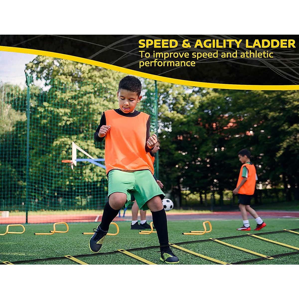A11N Speed & Agility Training Combo Set - Includes 4 Adjustable Agility Hurdles, Quick Ladder, Speed Chute, & 12 Cones - Training for Speed, Agility, and Quickness