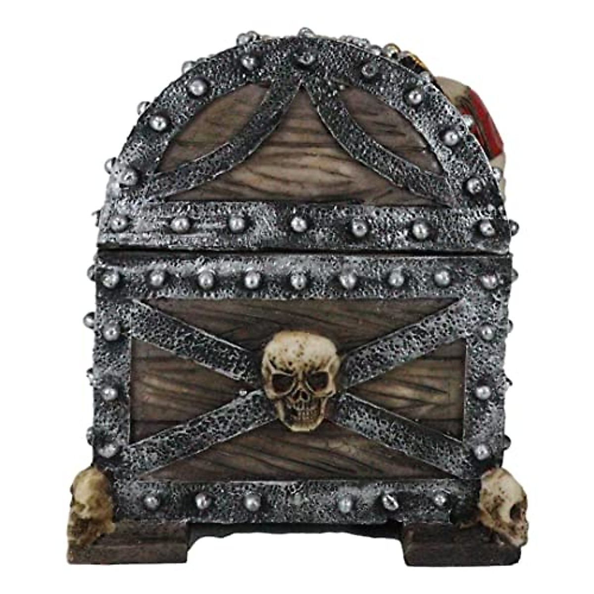 Ebros Large Pirate Ghosts Of The Caribbean Pirate Marauder Skull With Criss Cross Blades Treasure Chest Box Jewelry Box Figurine 7.25"Long