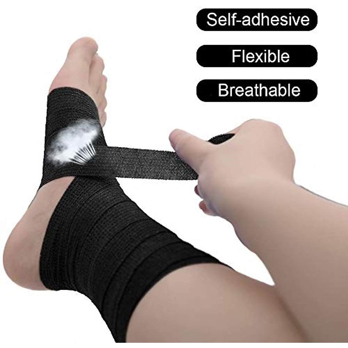 Self Adhesive Bandage Rolls BISIBITA2 Grip Cover Sensi Wrap Tape for Tattoo,Sports,Wrist,Ankle,Pets 5-Yards 24pcs (1 inch, Black)