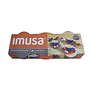 IMUSA USA Blue, 8 Piece 3oz Colorful Espresso Cups with Saucers, Orange