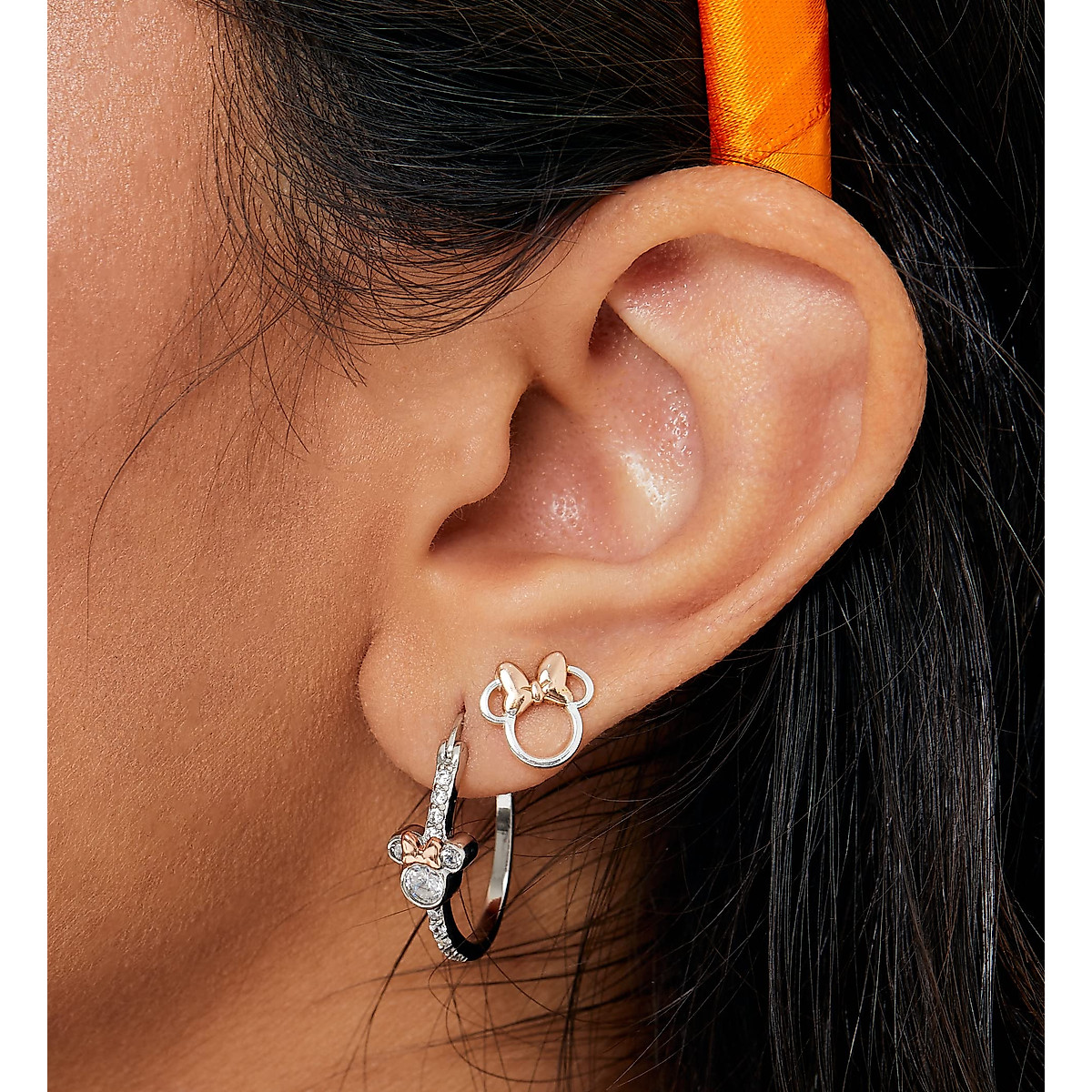 Disney Minnie Mouse Jewelry, Minnie Silhouette Stud Earrings, Two Tone, Sterling Silver