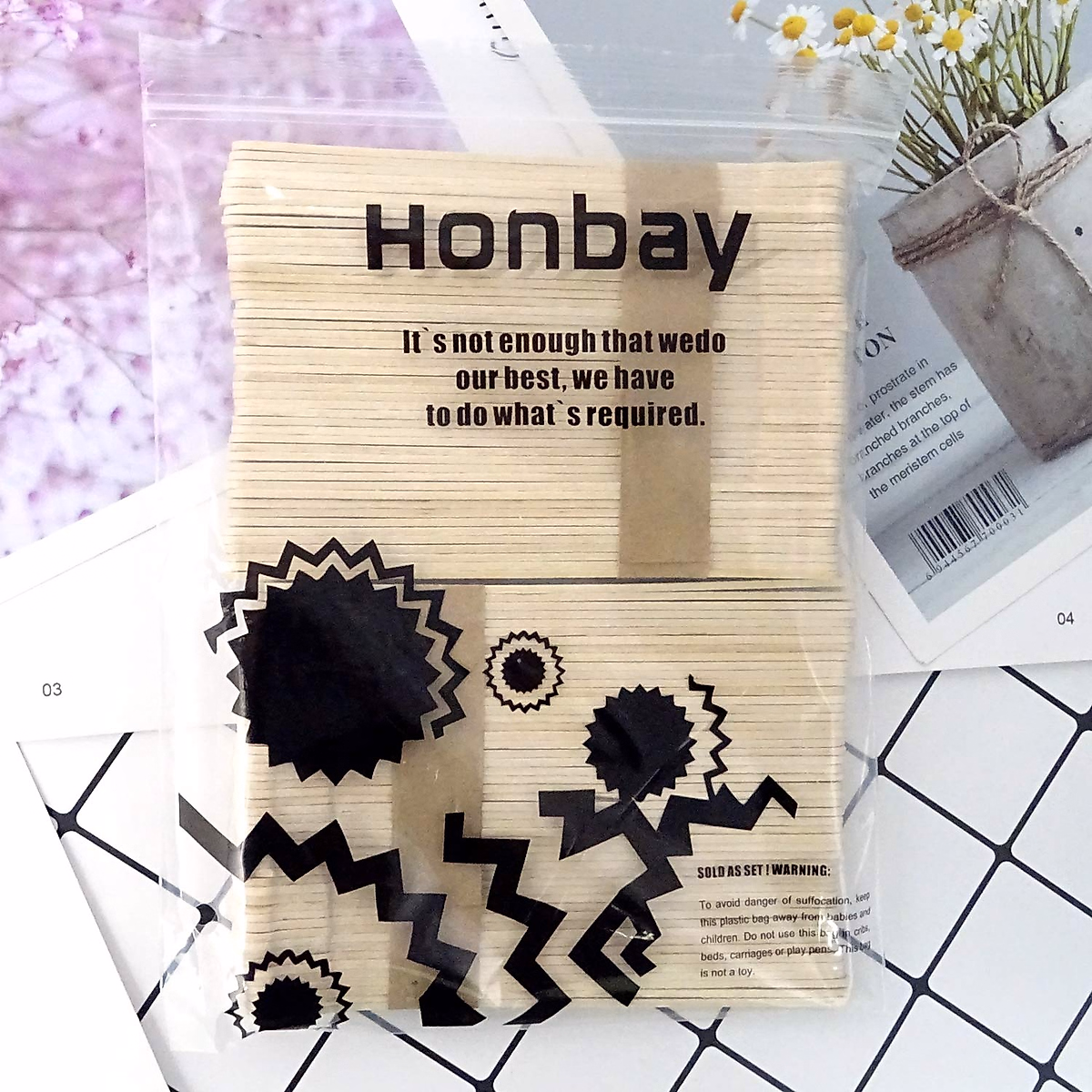 Honbay 100PCS Wooden Wax Sticks Wax Spatulas Applicator Sticks for Face Lip Hair Eyebrow Removal (4.9 Inch)