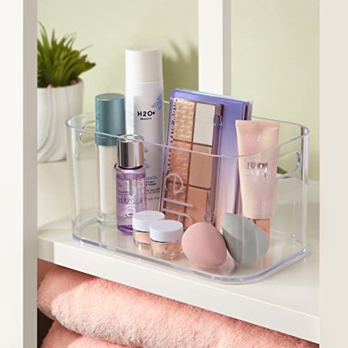 STORi Bliss 10" x 6" Open Compartment Clear Plastic Organizer | Rectangular Makeup and Vanity Storage Bin and Pantry Caddy with Pass-Through Handles | Round Corner Design | Made in USA