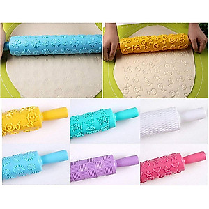 8pcs Colourful Cake Decorating Embossed Rolling Pins,Textured Non-Stick Designs and Patterned,Ideal for Fondant, Pie Crust,Cookie,Pastry,Icing,Clay,Dough