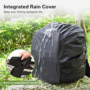 Terrete Fishing Tackle Backpack, 38L Fishing Backpack with 3 Rod Holders & 4 Tackle Boxes, Waterproof Fishing Tackle Bag with Integrated Rain Cover for Fishing, Hiking, Camping, Outdoor Sports