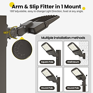 YARBO 240W LED Parking Lot Light 220W 200W Selectable, 38400LM (160LM/W) 5000K LED Shoebox Pole Lights, Dimmable Parking Lot Lights commercial with Dusk to Dawn Photocell, Arm & Slip Fitter in 1 Mount
