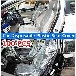 HappyBeeYo 100PCS Universal Car Disposable Plastic Seat Cover 3.2 Pounds,Mechanic Valet Clear Protective Films Waterproof Oil-Proof Dust-Proof 59"x 31.5"