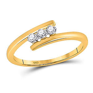 The Diamond Deal 10kt Yellow Gold Womens Round Diamond 3-stone Bridal Wedding Engagement Ring 1/10 Cttw