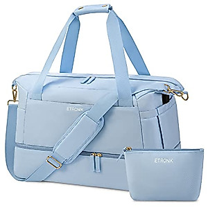 Weekender Bag for Women, Travel Bag with Shoe Compartment & USB Charging Port, Gym Bag with Wet Compartment, Overnight Duffel Bag Hospital Bag for Women Travel Sports Shopping School (Blue)