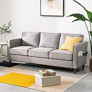 Mellow HANA Modern Linen Fabric Loveseat/Sofa/Couch with Armrest Pockets, Heather Grey