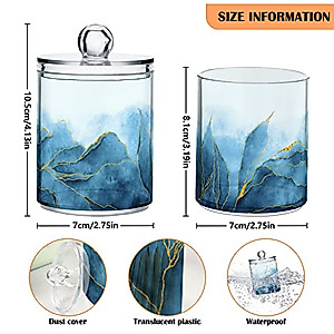 Marble Crack 2 Pack Qtip Holder Apothecary Jars Clear Plastic Bathroom Canisters Set For Cotton Swab, Cotton Pads,Cotton Ball, Floss