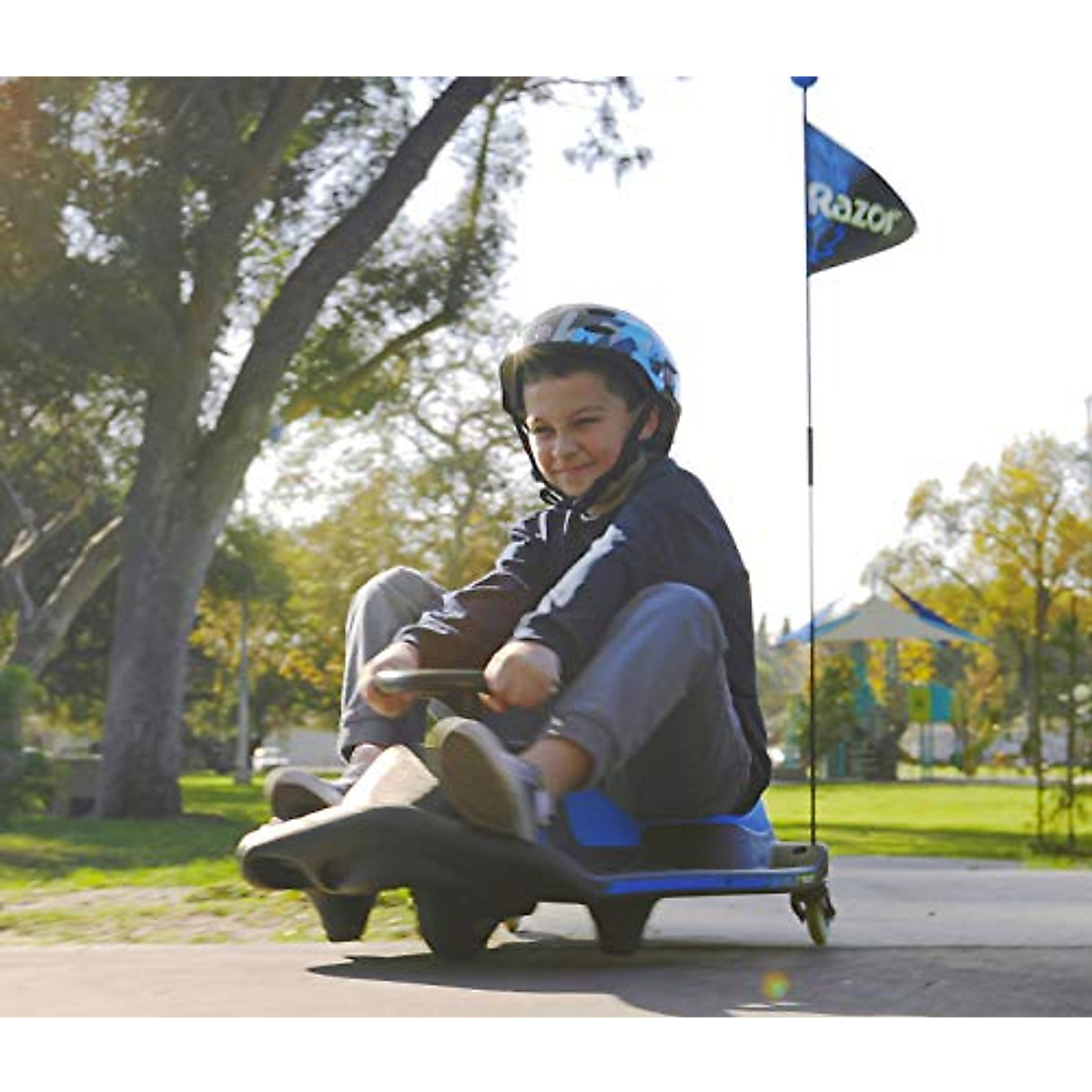 Razor Crazy Cart Shift for Kids Ages 6+ (Low Speed) 8+ (High Speed) - 12V Electric Drifting Go Kart for Kids - High/Low Speed Switch and Simplified Drifting System, for Riders up to 120 lbs,Black/Blue