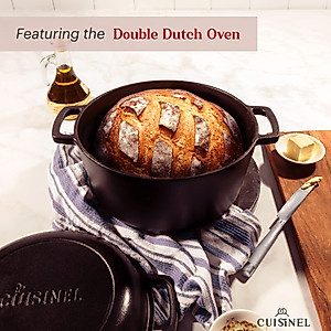 Cuisinel Cast Iron 18-Piece Preseasoned Cookware Set: 10"+12" Skillets w/Lids + 5-Qt Dutch Oven + 10.5" Square Grill Pan w/Lid + Pizza Pan + Round Griddle + 15" Organizer +Scraper + Silicone Handle