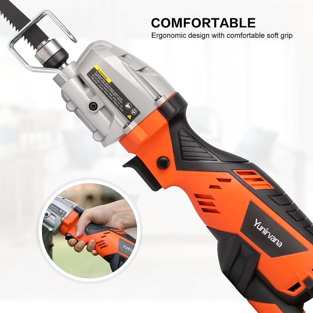 Yunirvana 5.0 Amp Variable-Speed Corded Reciprocating Saw - 3000spm for Versatile Cutting, 1/2" Stroke Length, Up to 4-1/2" Cutting Capacity for Wood and Metal