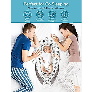 Mestron Baby Nest for 0-12 Months,Baby Lounger Baby Snuggle Infant Bassinet Mattress Insert Soft & Breathable Cotton Portable Infant Floor Seat Co-Sleeping (Star)