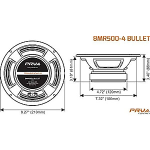 PRV AUDIO 8 Inch Midrange Speaker 8MR500-4 Bullet, 500 Watts Program Power, 4 Ohm, 1.5 in Voice Coil Bullet Speakers for Car Audio Door Louspeaker (Single)