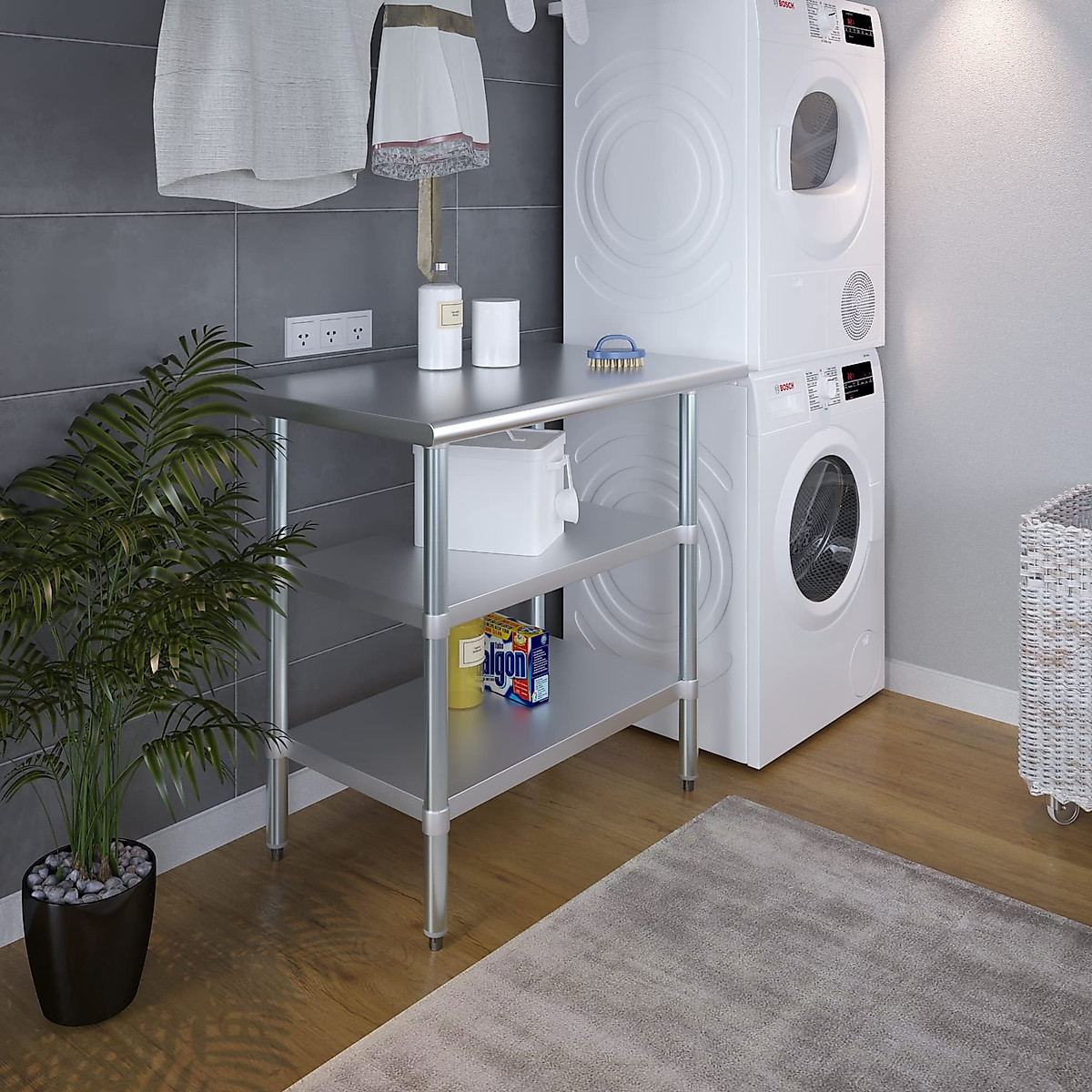 AmGood 36" Long X 24" Deep Stainless Steel Work Table with 2 Shelves | Metal Food Prep Station | Commercial & Residential NSF Utility Table