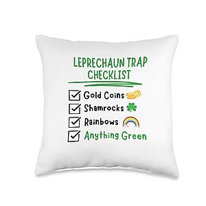 Cute Leprechaun Trap Checklist GoldCoin Shamrocks Leprechaun Trap Checklist Gold Coin Shamrocks Rainbows Green Throw Pillow, 16x16, Multicolor