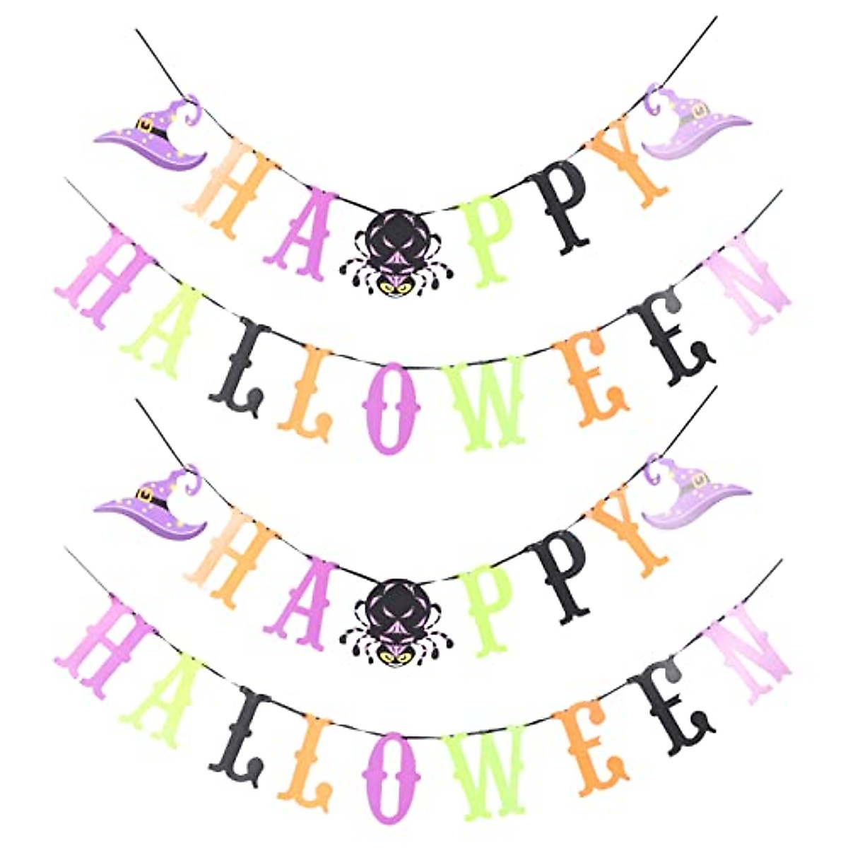 ABOOFAN 2 Sets Happy Halloween Banner Paper Hanging Paper Pumpkin Bat Spider Bunting Garland for Halloween Party Decorations