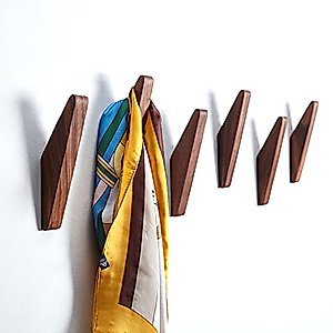 DUUO Wood Wall Hooks, 6 Pack Black Walnut Coat Hooks Minimalist Design Heavy Duty Robe Hook Wall Mounted Rustic Wooden Hooks Clothes Hanger Hat Rack Hooks for Hanging Bathroom Towels. (Walnut 6hook)