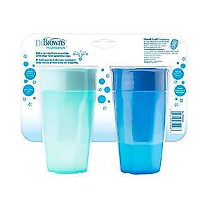 Dr. Brown's Milestones Cheers 360 Training Sippy Cups for Babies and Toddlers, Blue & Aqua, 10oz, 2-Pack, BPA Free, 9m+